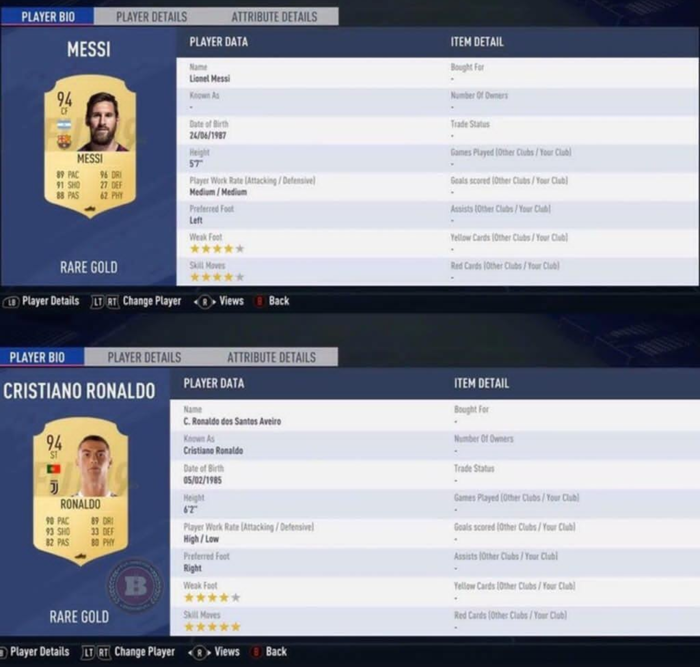 FIFA 19| Messi&Ronaldo RATINGS (שמועה) - FXP