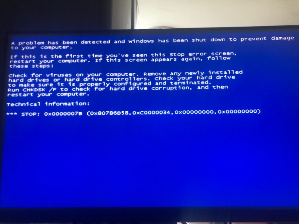 ווינדוס לא עולה, מסך כחול 0x00000007B - FXP