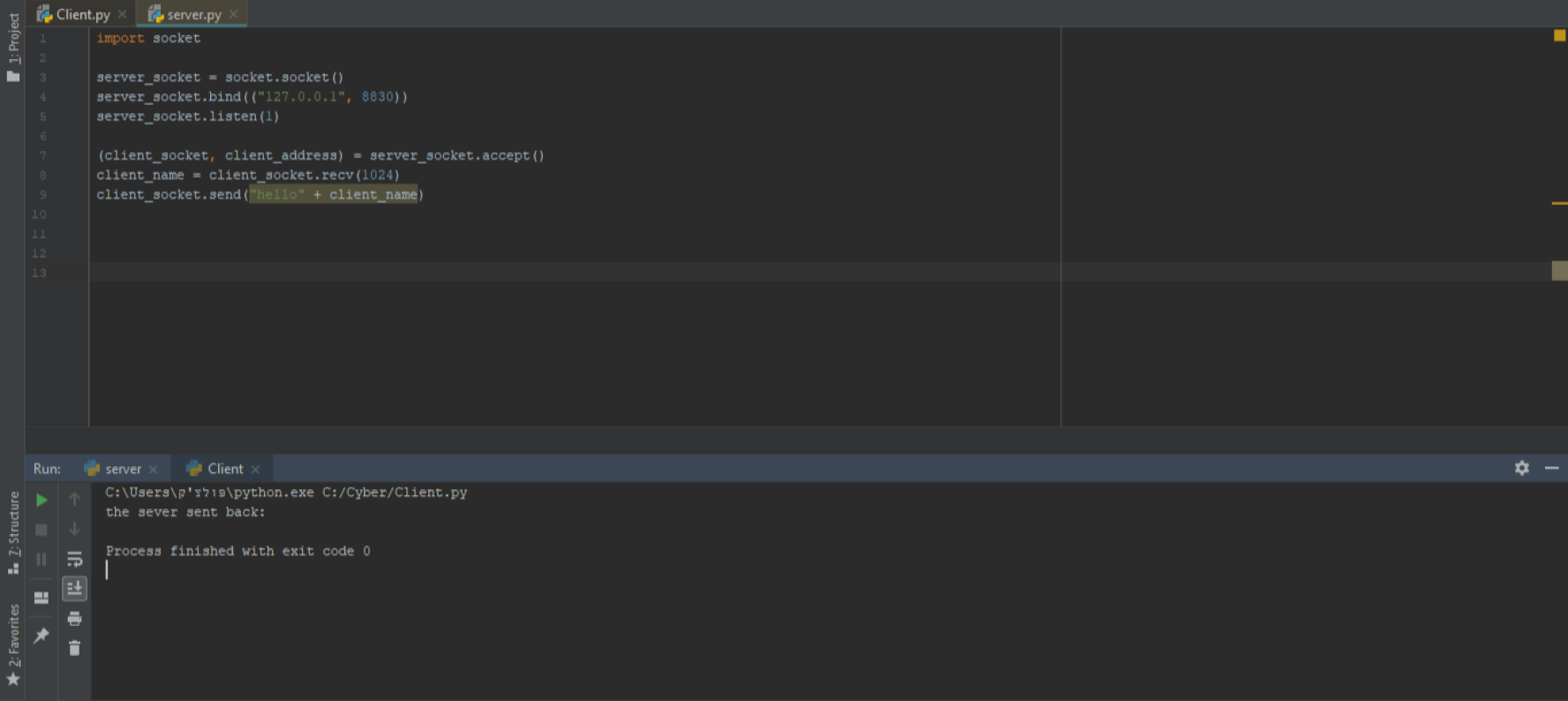הרצת שרת + לקוח על המחשב - Python - FXP